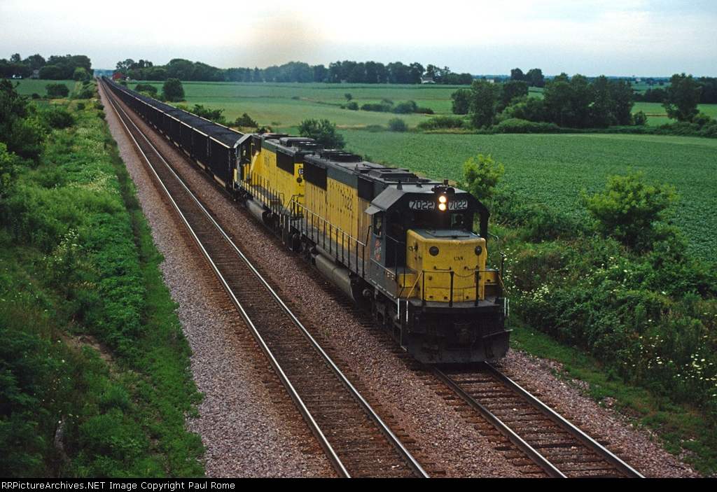 C&NW 7022 - 8013, EMD SD50, SD60, work a rare westbound CSX coal train